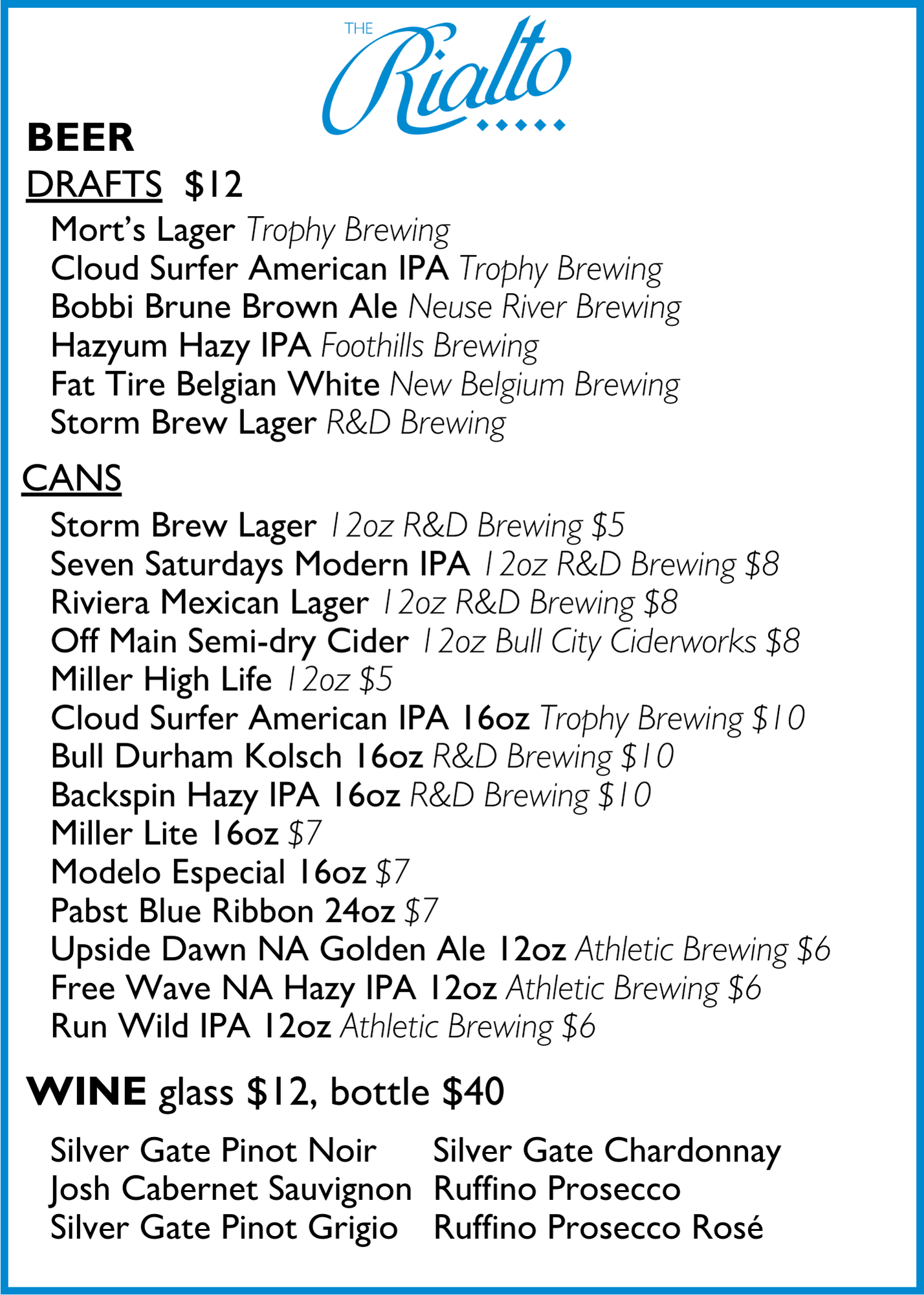 Menu - The Rialto Theatre